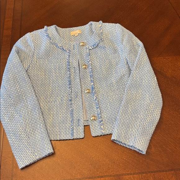 LOFT | Jackets & Coats | Loft Light Blue Textured Jacket With Silver ...